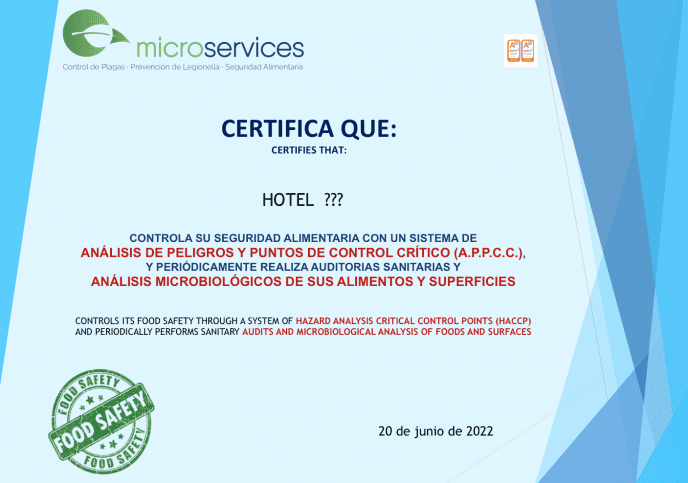 MICROSERVICES ENTREGA EL CERTIFICADO DE APPCC A LOS HOTELES